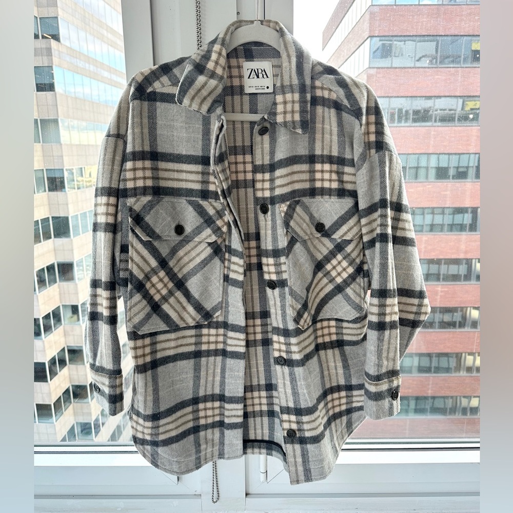 Zara Oversized Plaid Flannel Button Down Shacket - Gem